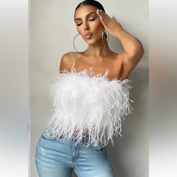 Tops | Club L London Dream Daze Ostrich Feather Top In White | Poshmark